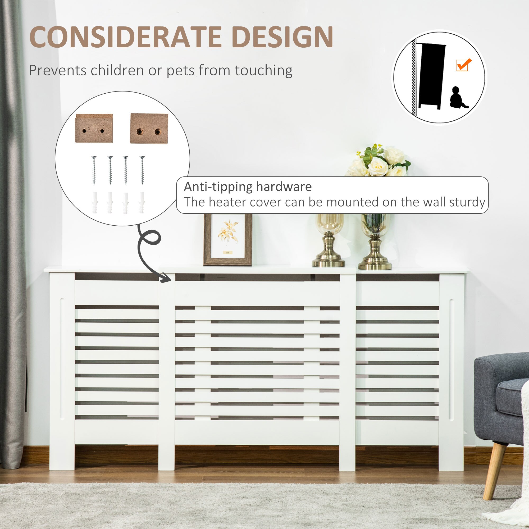 Masca pentru radiator Homcom, MDF, 140-202x19x82.5 cm, Alb - eMAG.ro