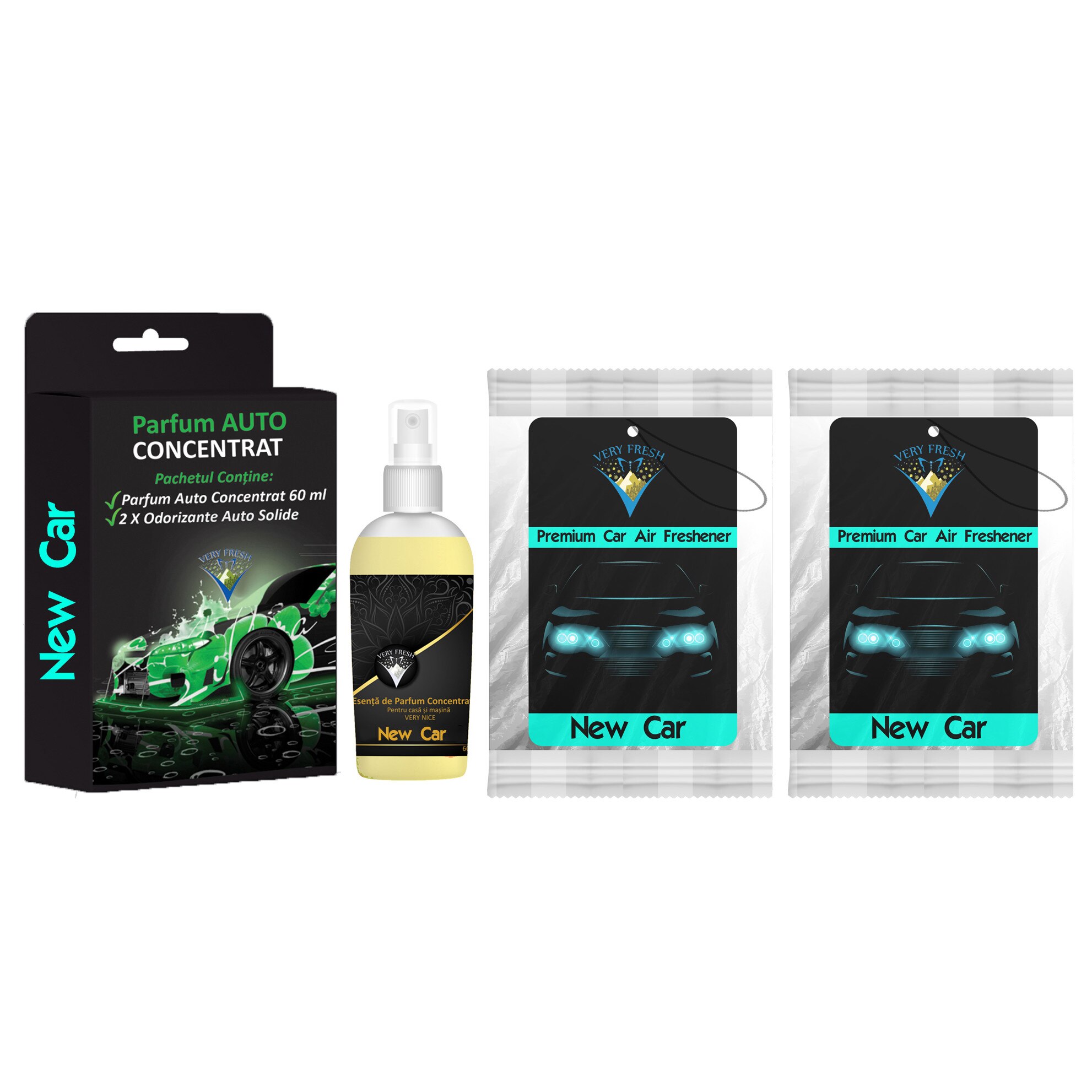 Set 3 buc, Parfum concentrat auto New car, cu pulverizator 60ml si doua ...