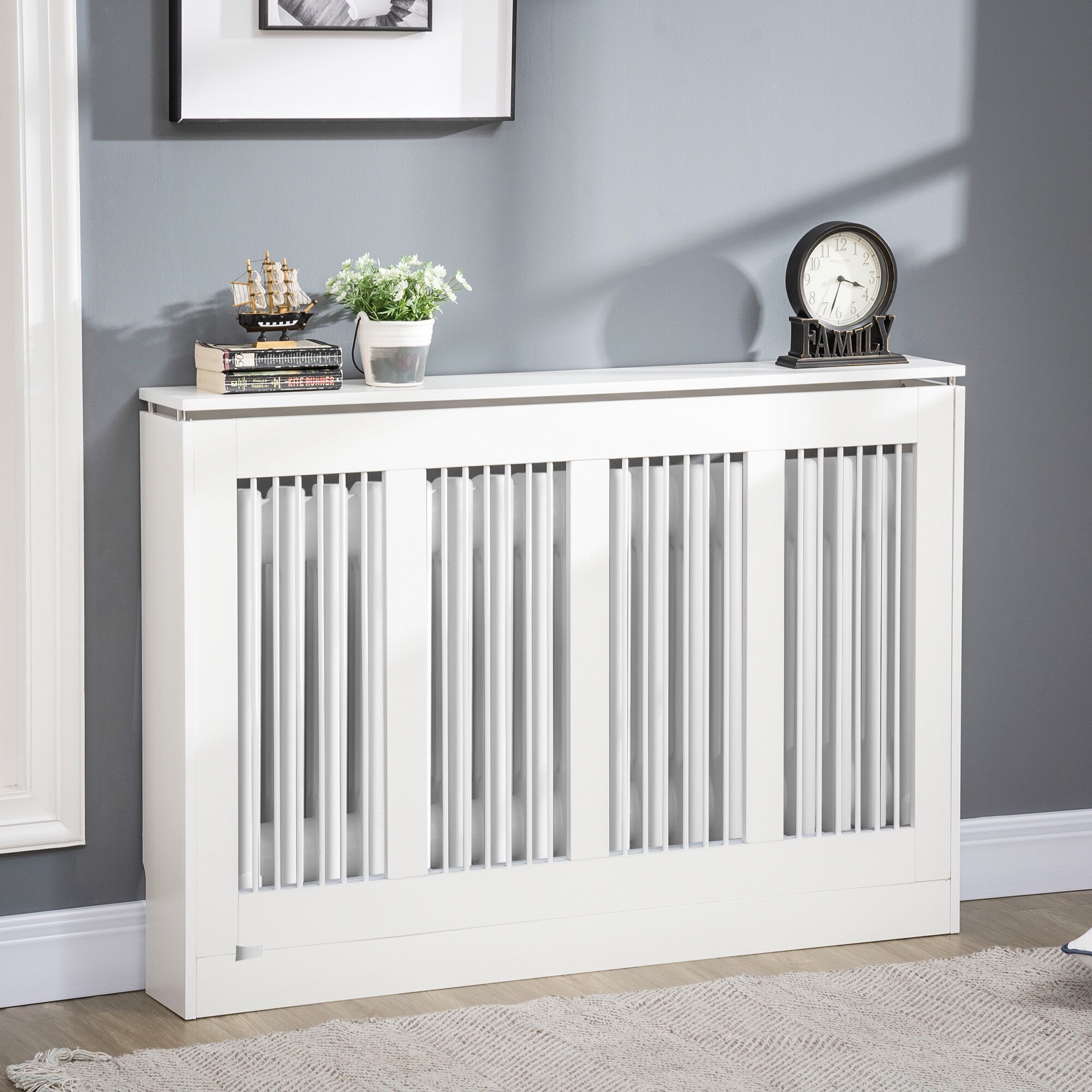 Masca pentru radiator Homcom, MDF/Otel, 120x18x84 cm, Alb - eMAG.ro