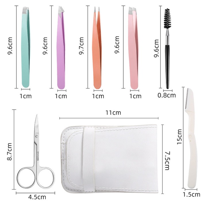 Set 7 pensete pentru gene/sprancene, CeruleTree, Inox, Multicolor - eMAG.ro