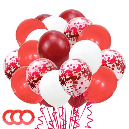 Set 60 baloane petrecere, CeruleTree, Latex, Rosu/Alb - eMAG.ro