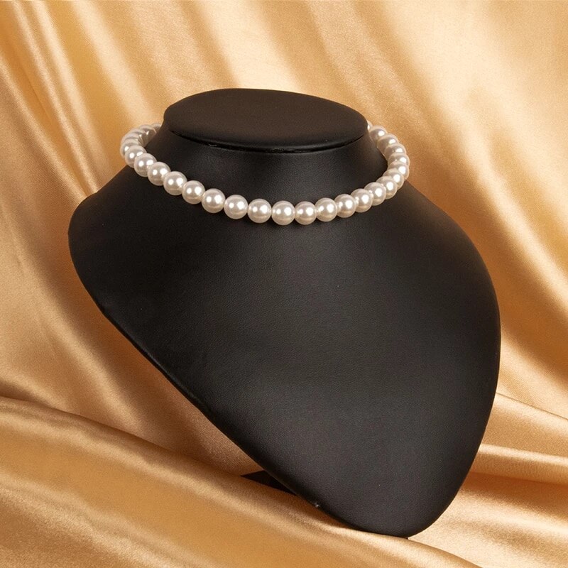 Colier din perle albe, pentru femei, la baza gatului, perla 8mm, 42 cm ...