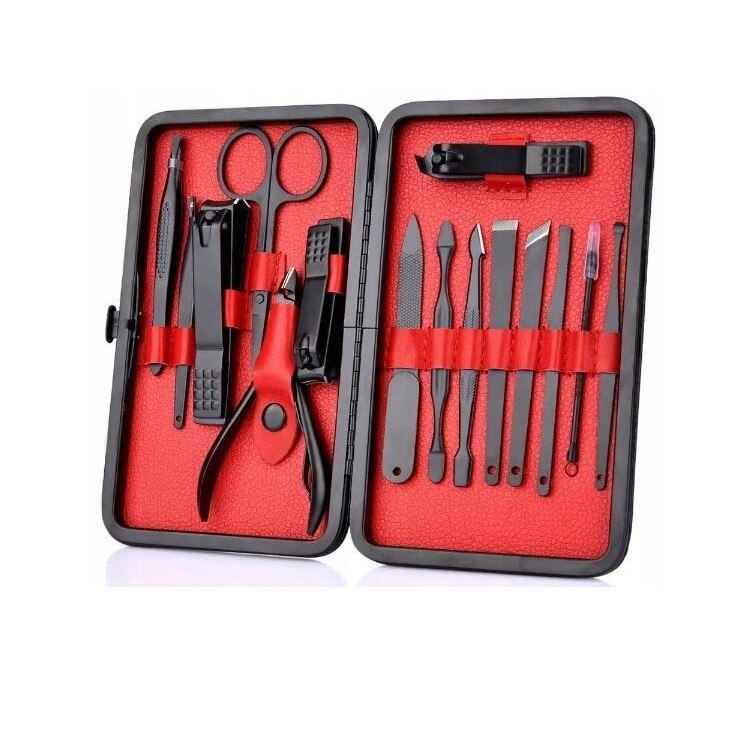 Set manichiura si pedichiura, Inox, negru, 16 piese - eMAG.ro