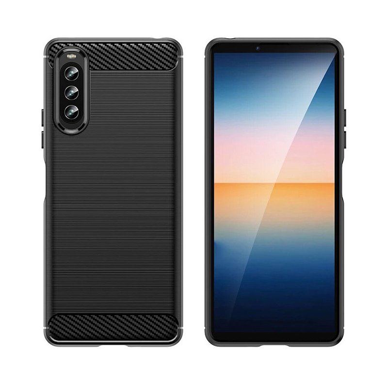 Husa de silicon pentru Sony Xperia 10 IV, TPU Ultra Protect Slim Anti-Soc, Fibra de Carbon ...