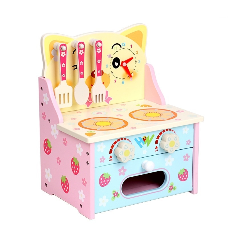 Bucatarie din lemn pentru copii, Karemi, cu aragaz, 57 x 39.5 x 56 cm ...