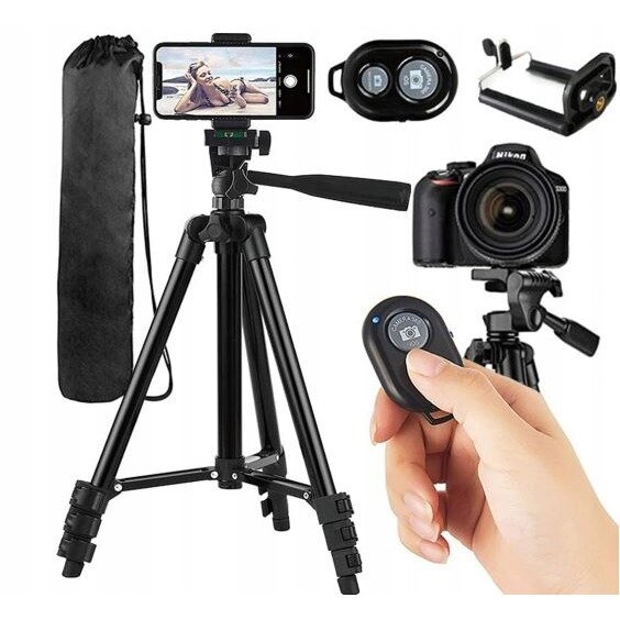 Trepied cu suport pentru telefon si telecomanda, Zola®, negru, cu ...