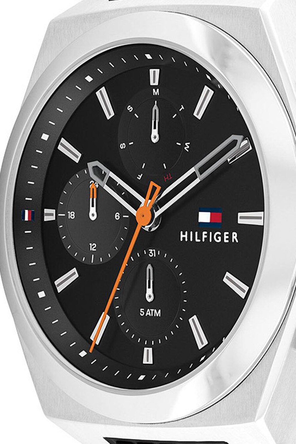 Tommy Hilfiger, Ceas cu functii multiple si curea de silicon, Negru ...