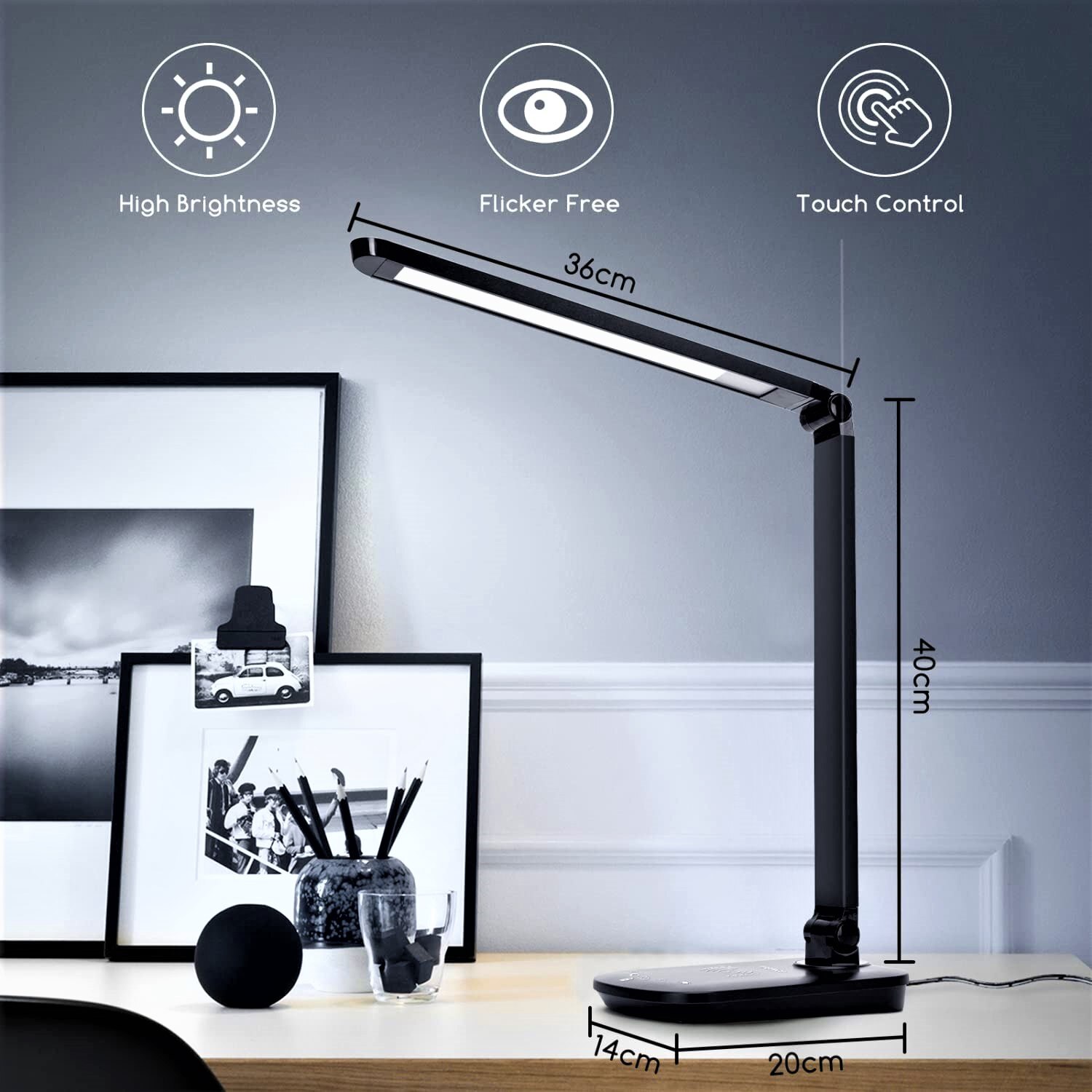 Lampa de Birou cu LED, Incarcare Smart Wireless, 6500K, Touch Control ...
