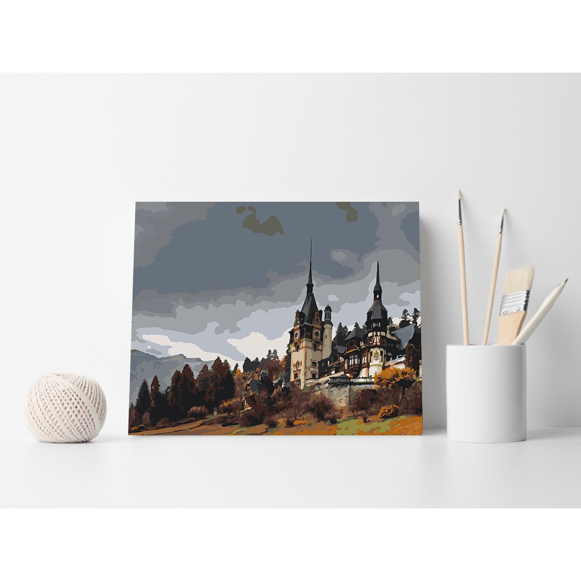 Set pictura pe numere Castelul Peles 2998, panza bumbac pe rama lemn, 80x100 cm, tablou cu ...