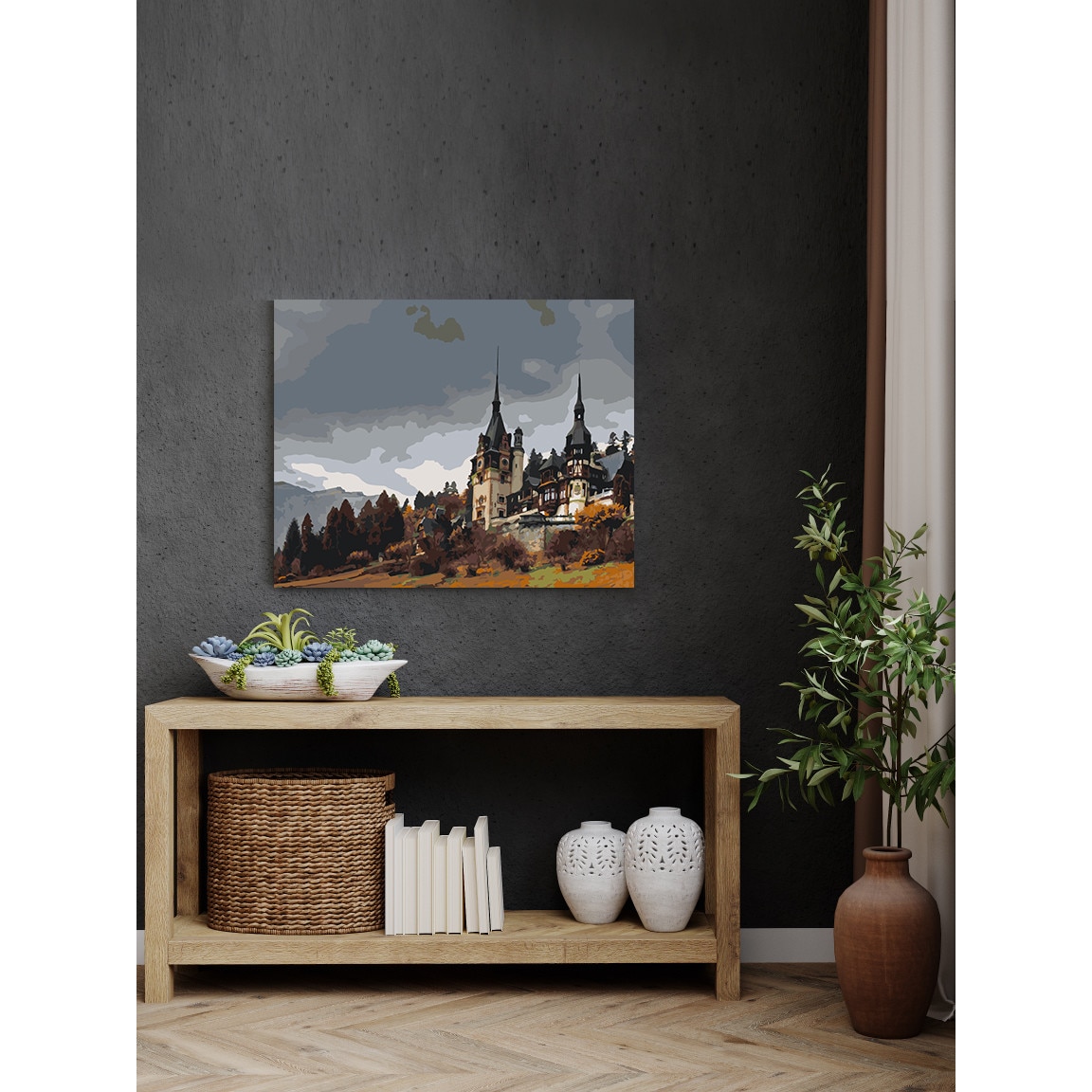 Set pictura pe numere Castelul Peles 2998, panza bumbac pe rama lemn, 80x100 cm, tablou cu ...