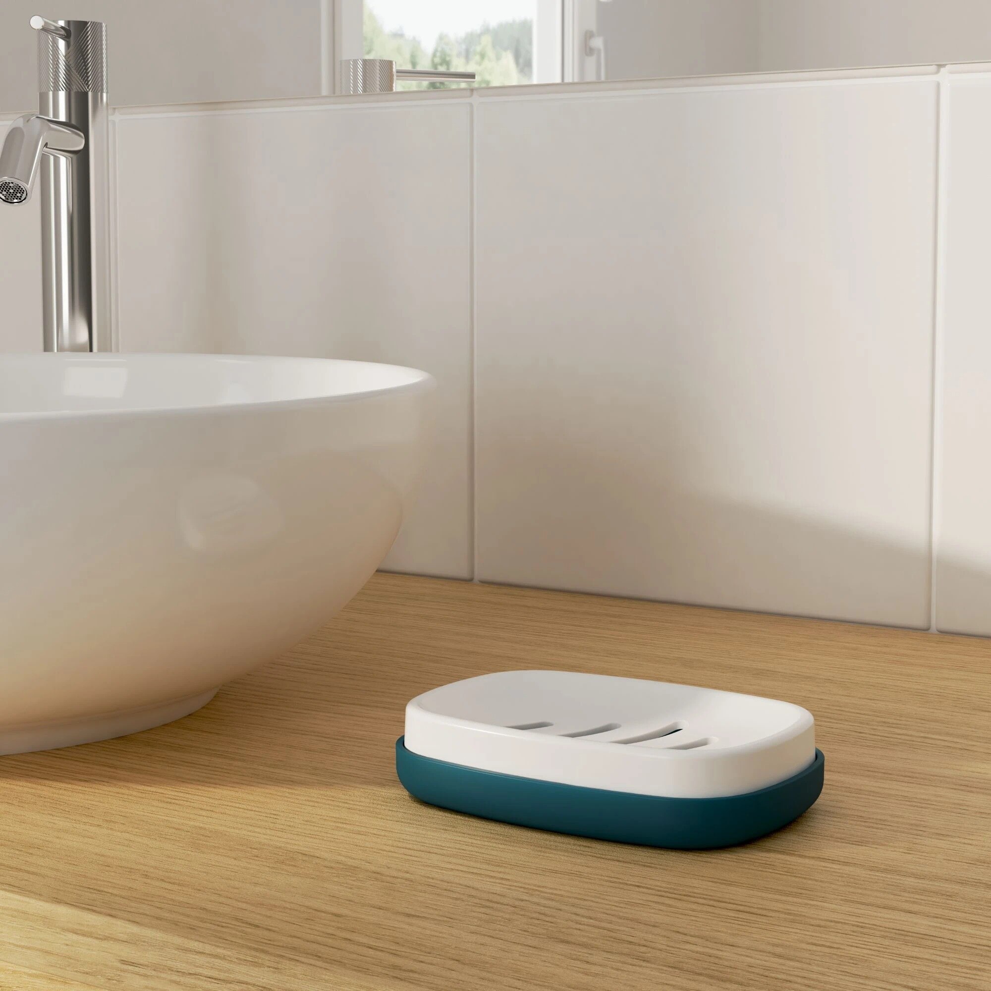 Savoniera Easy, din plastic, albastru / alb - eMAG.ro