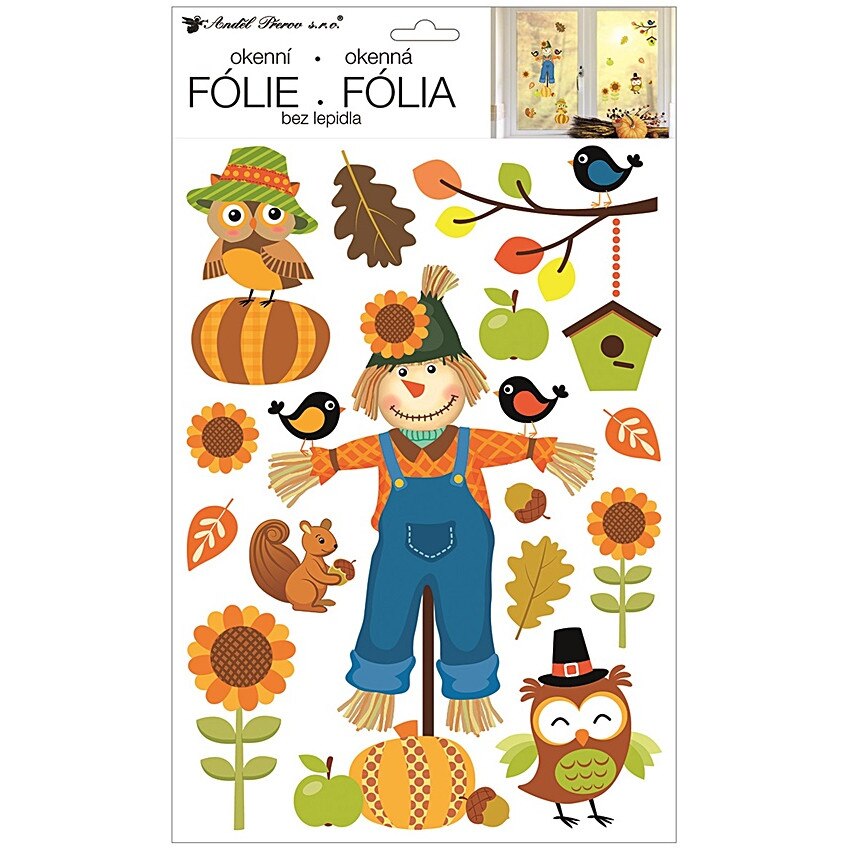 Sticker geam pentru toamna, cu sperietoare de pasari 25 x 42 cm - eMAG.ro