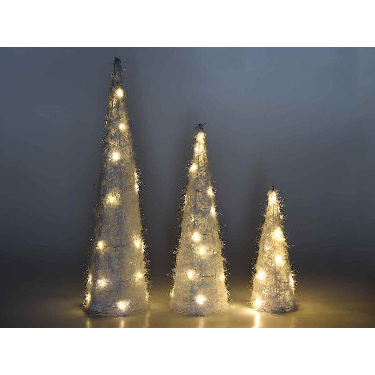 Комплект от 3 бели елхи с led 15.5x60 см, 13.5x44 см, 10.5x29 см - eMAG.bg