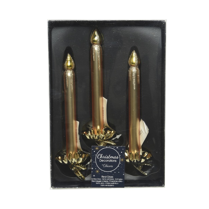 Set 3 lumanari sticla, clips, 4.8 cm - eMAG.ro