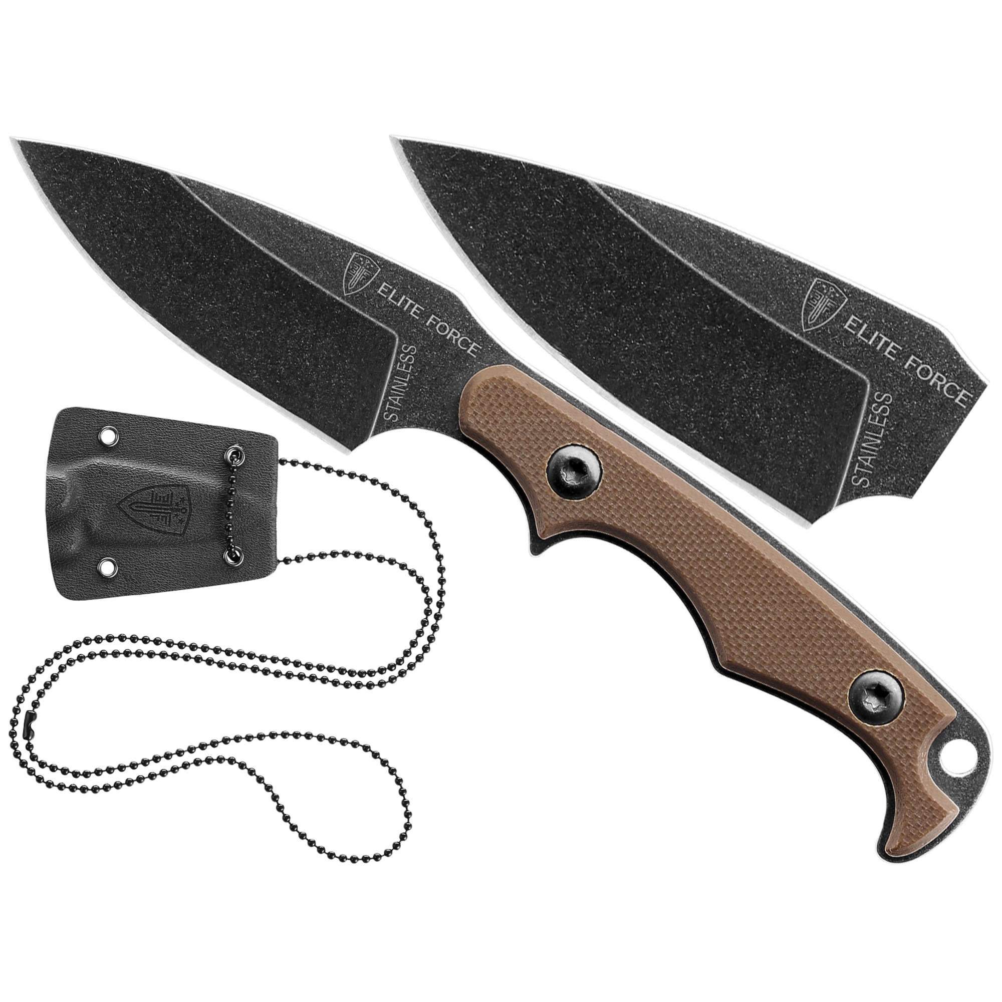 Cutit pentru purtare la gat, Elite Force, Otel inoxidabil, Negru/Maro ...