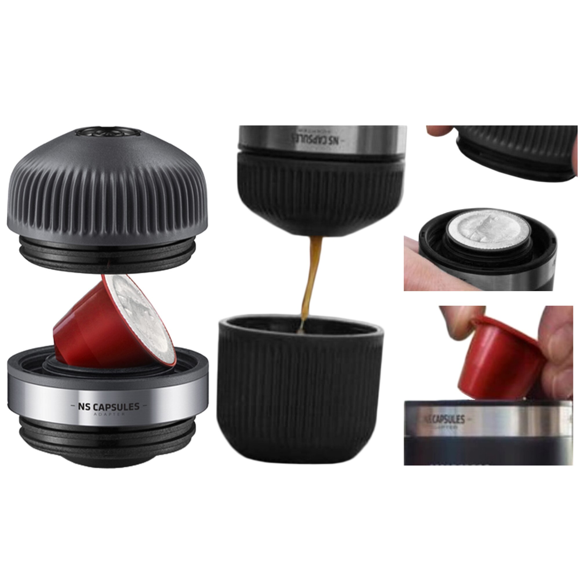Adaptor Nespresso pentru Wacaco Nanopresso, 62x66 mm, Negru/Gri - eMAG.ro