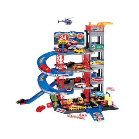 Set copii Jucarii, Garaj, Elicopter, 4 masini, 4 nivele, Plastic, 3 ...