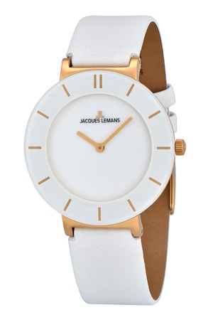 Jacques Lemans, Ceas rotund in doua nuante, Alb - eMAG.ro