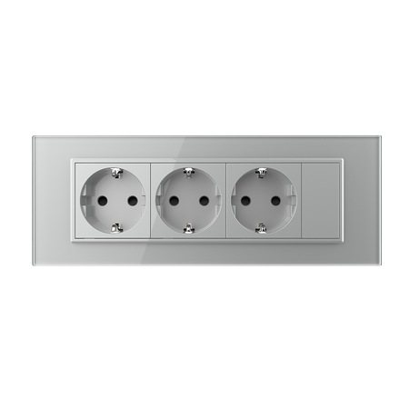 Priza tripla cu blank Livolo cu rama din sticla 6/7 module standard ...