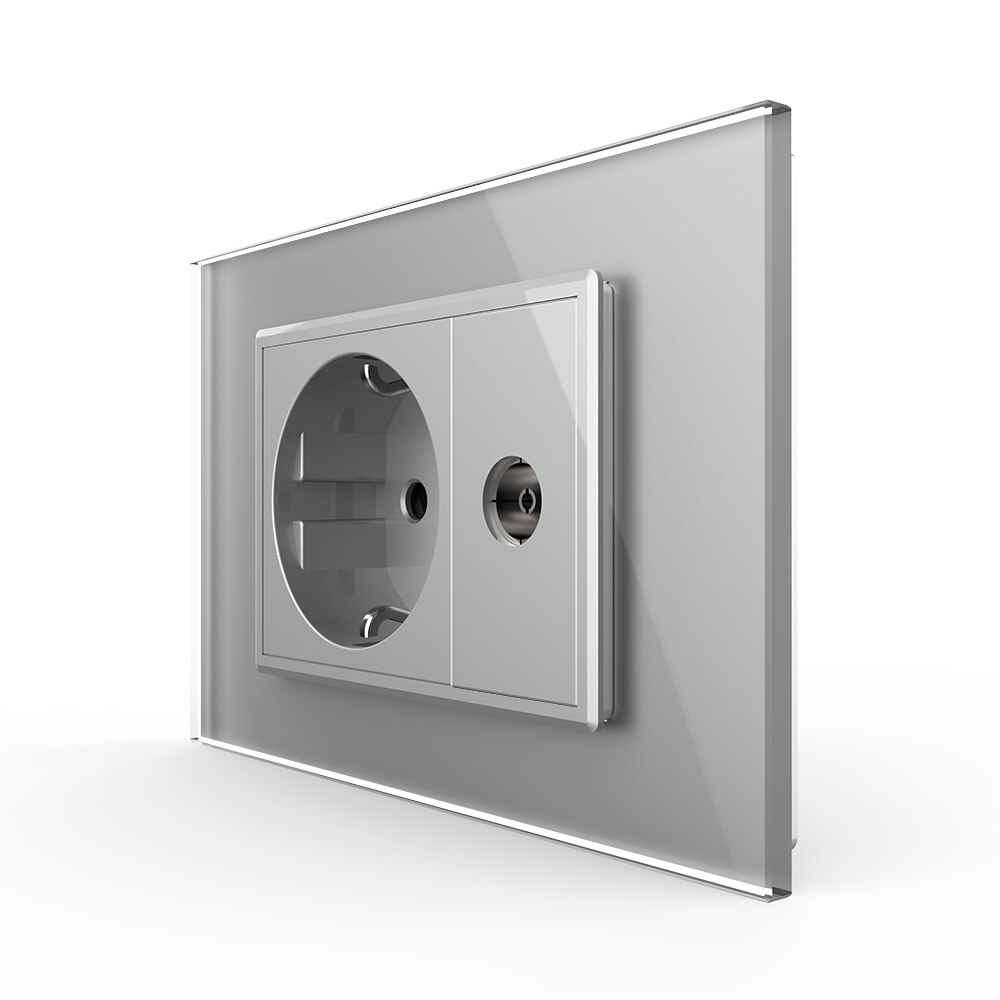 Priza simpla din rama de sticla Schuko cu TV Livolo, Gri, VL-C9C1EU1V ...