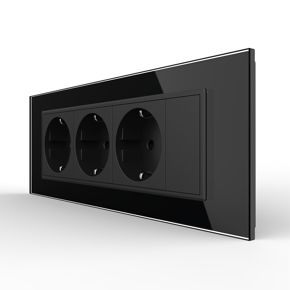 Priza tripla cu blank Livolo cu rama din sticla 6/7 module standard ...