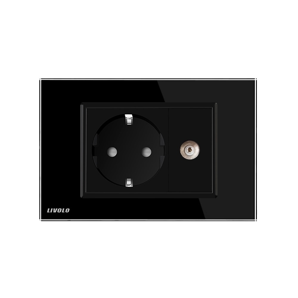 Priza simpla din rama de sticla Schuko cu TV Livolo, Negru, VL-C9C1EU1V ...