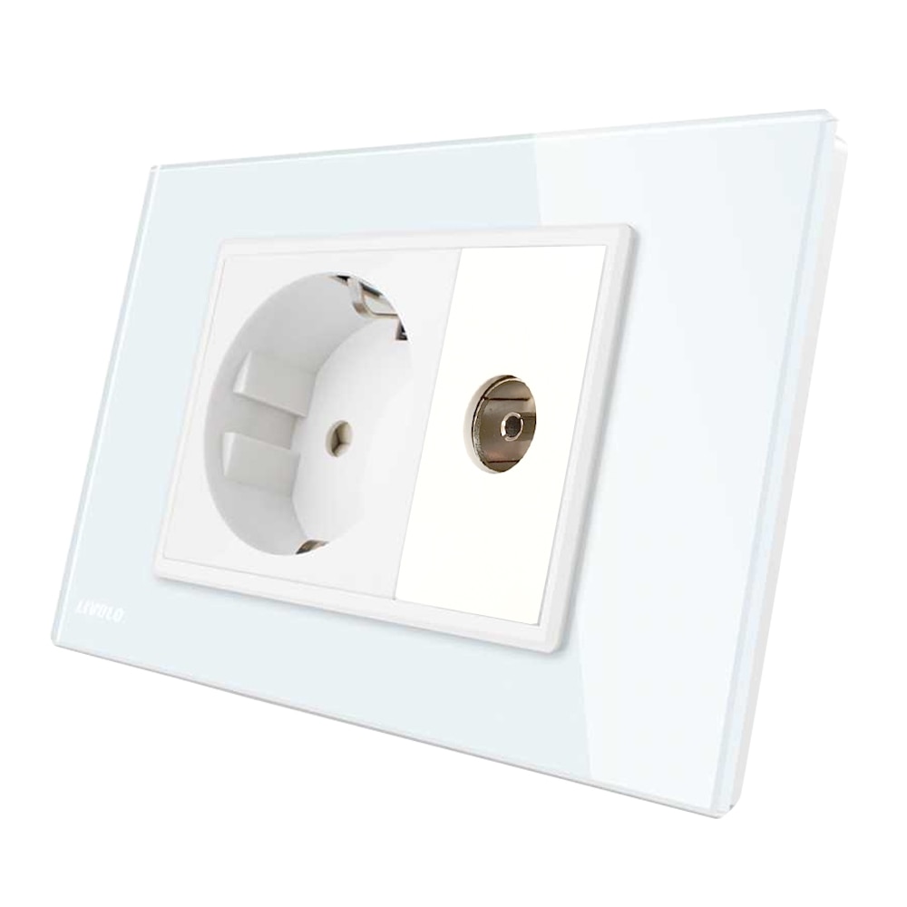 Priza simpla din rama de sticla Schuko cu TV Livolo, Alb, VL-C9C1EU1V ...