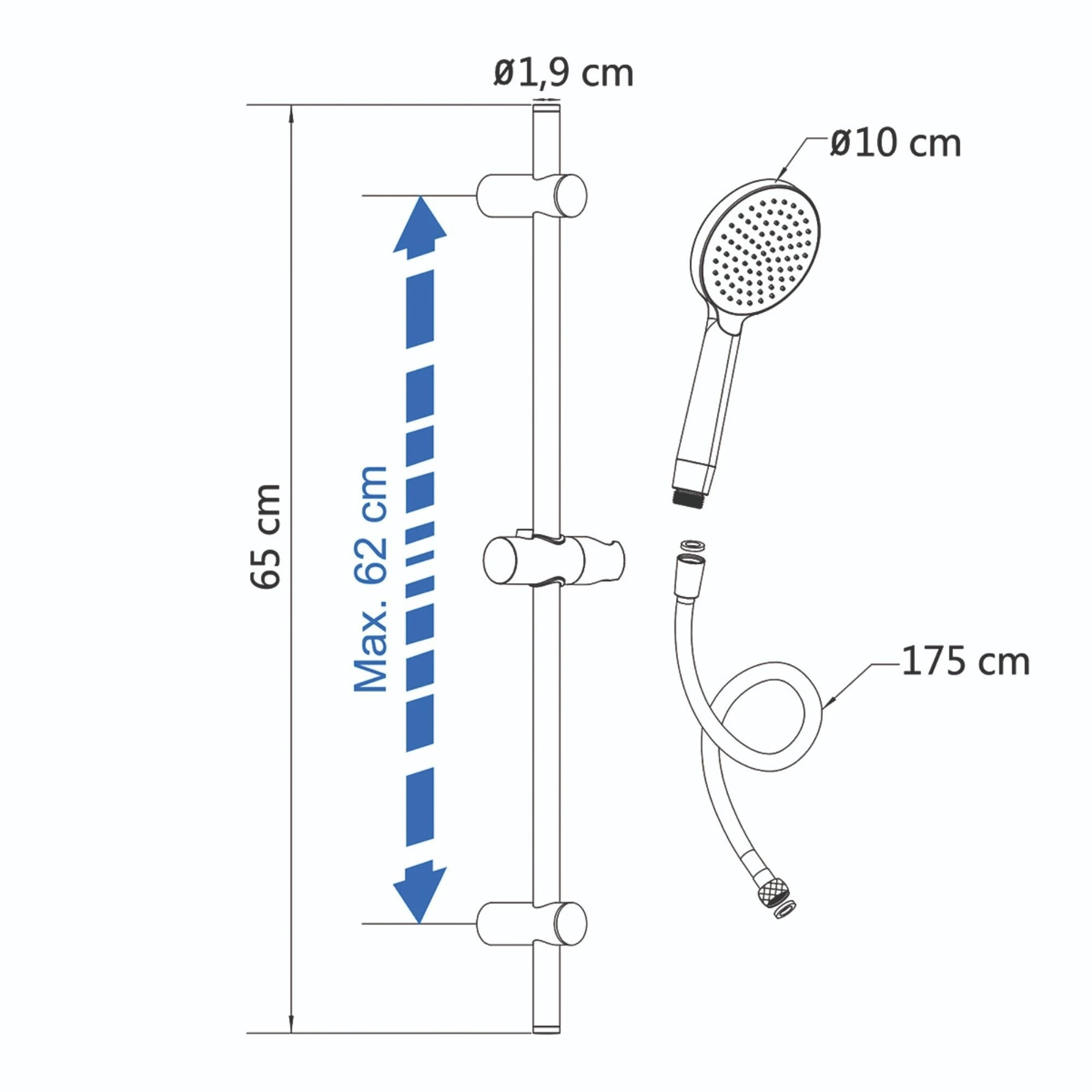 Set dus cu bara Essential, 1 functie, L furtun 1.75 m, cromat - eMAG.ro