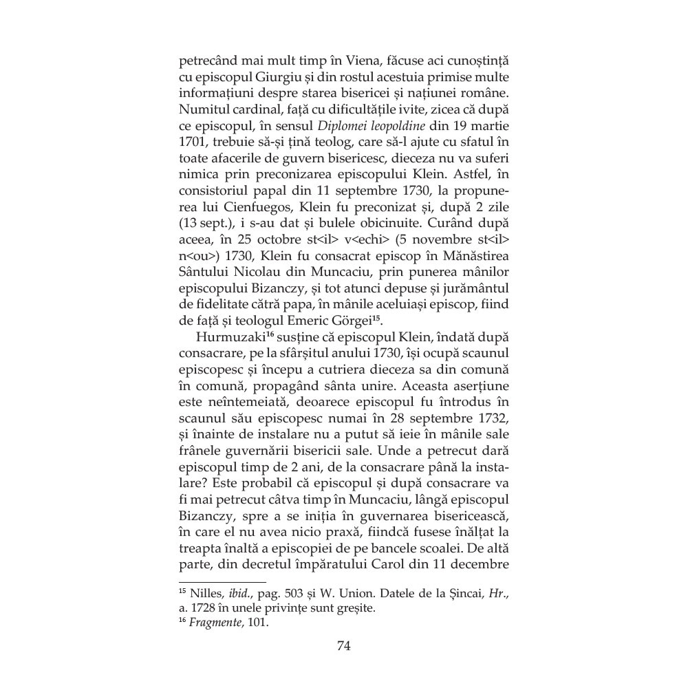 Din istoria romanilor. Episcopul Ioan Inocentiu Klein (1728-1751 ...