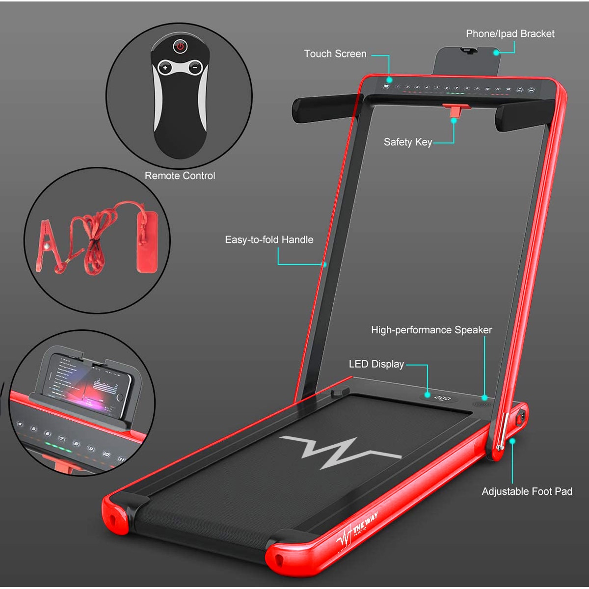 Banda de mers/alergat electrica pliabila, T4000 plus, rosu, TheWay ...