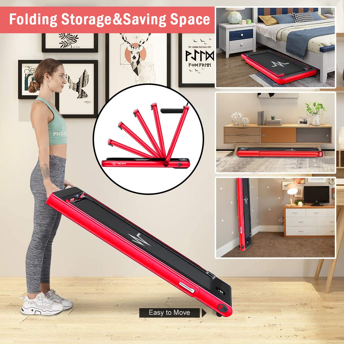 Banda de mers/alergat electrica pliabila, T4000 plus, rosu, TheWay ...