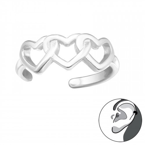 Cercel ear cuff Triple Hearts din argint 925, model pentru ureche ...