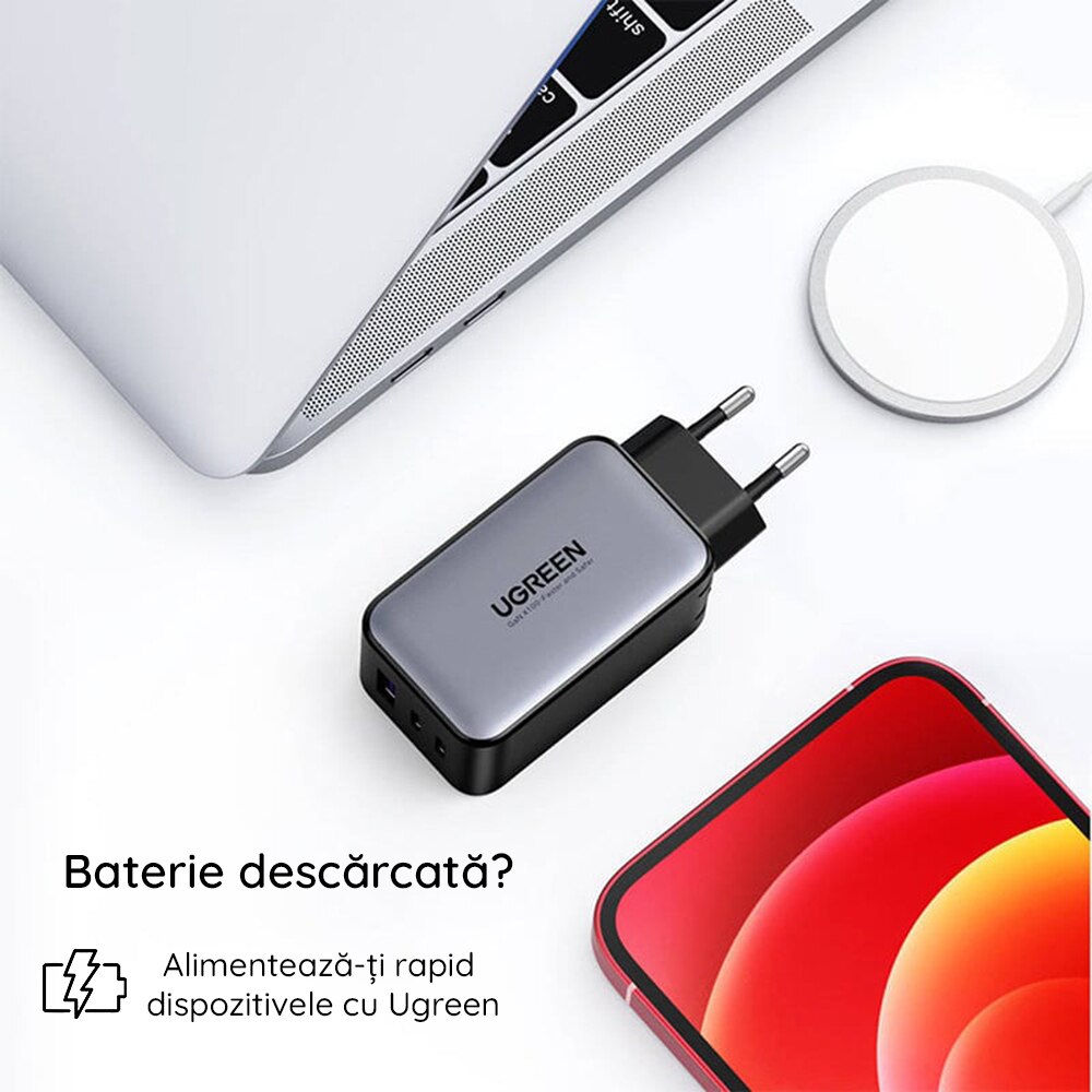 Incarcator de priza Fast Charging tip C, USB 65W Ugreen, negru - eMAG.ro