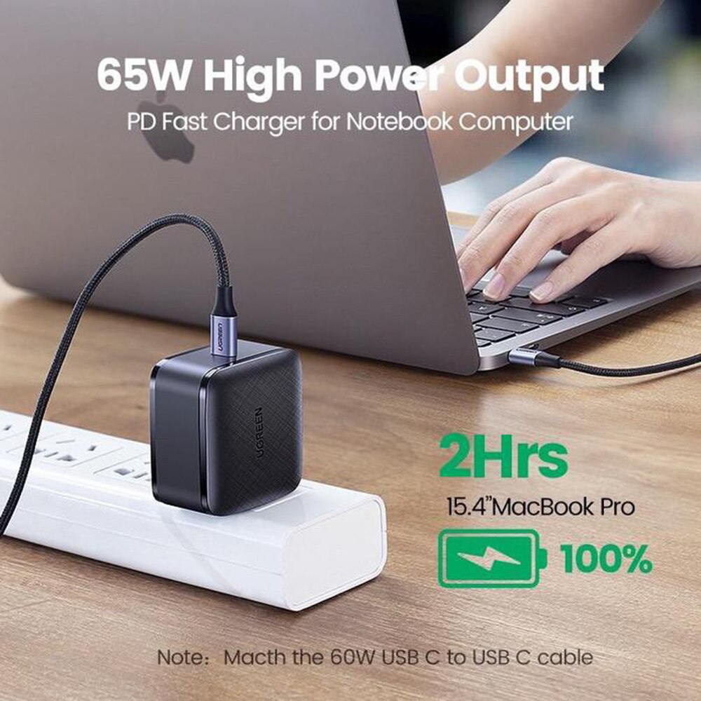 Incarcator de priza Fast Charge GaN X PD, 65W USB-C, Ugreen, negru ...