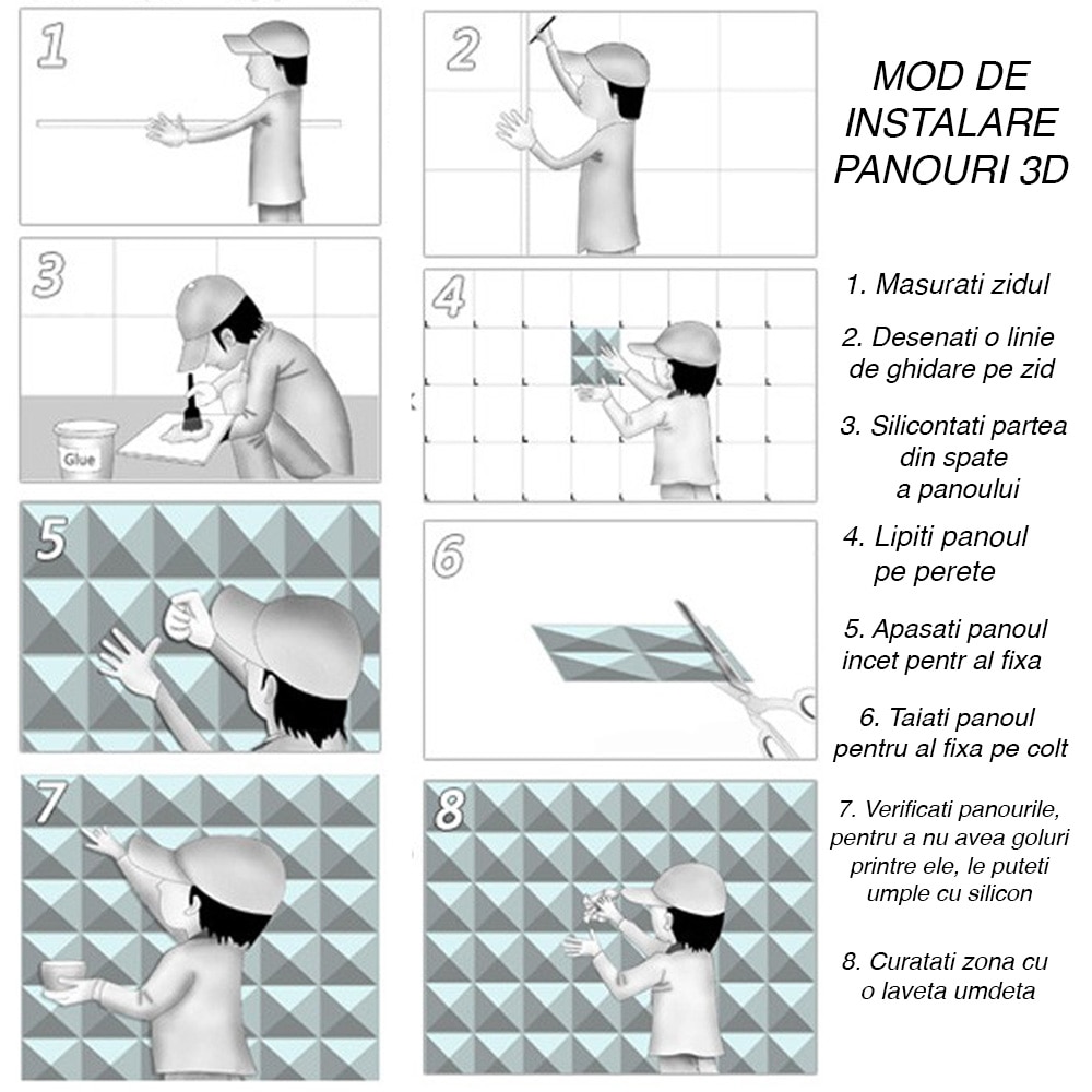 Set 12 placi decorative 3D, model abstract, culoare alb mat, dimensiune ...