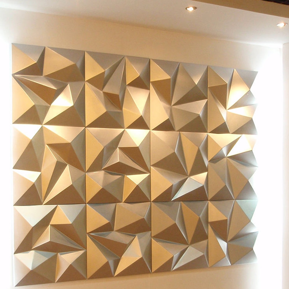 Set 12 placi decorative 3D, model abstract, culoare alb mat, dimensiune ...