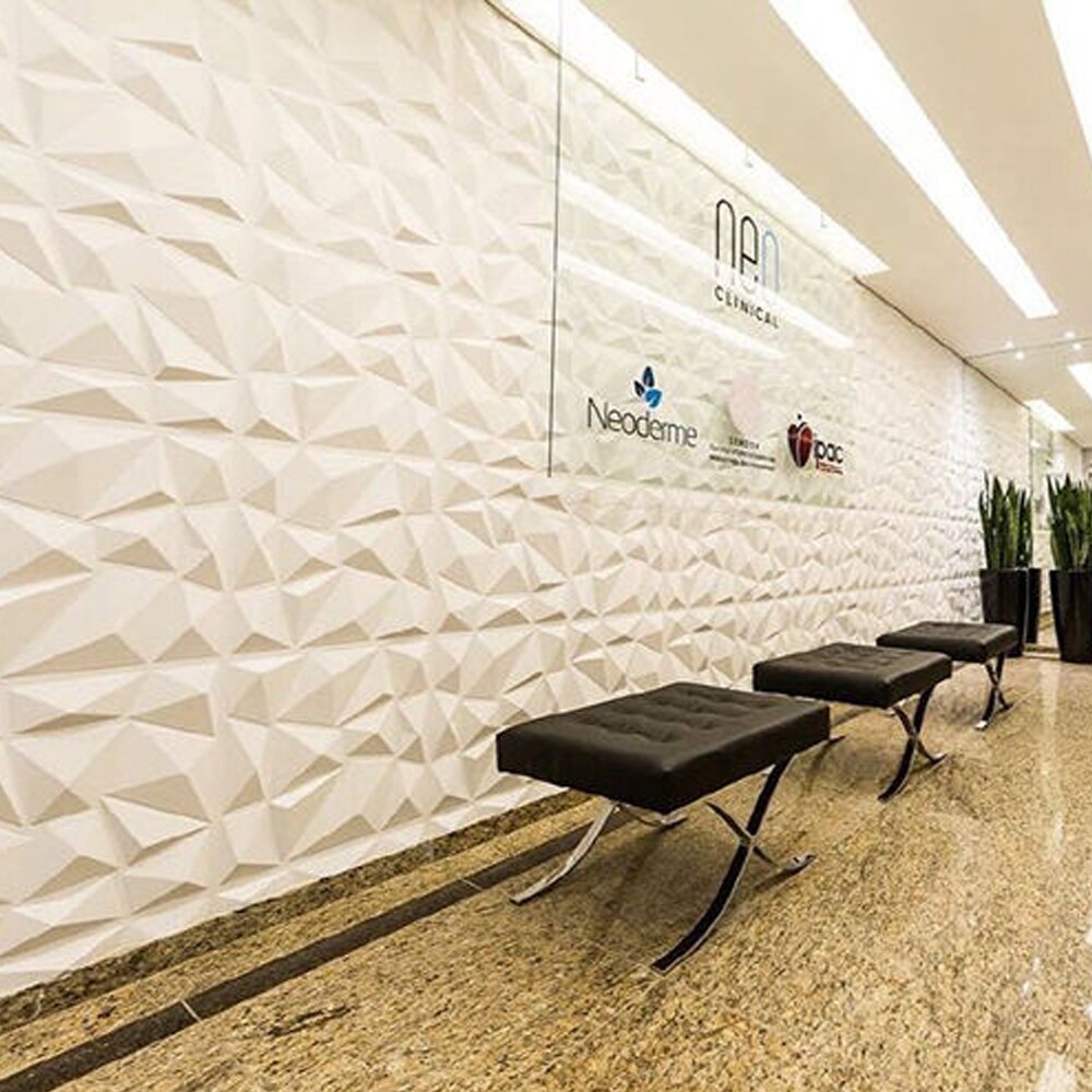 Set 12 placi decorative 3D, model abstract, culoare alb mat, dimensiune ...