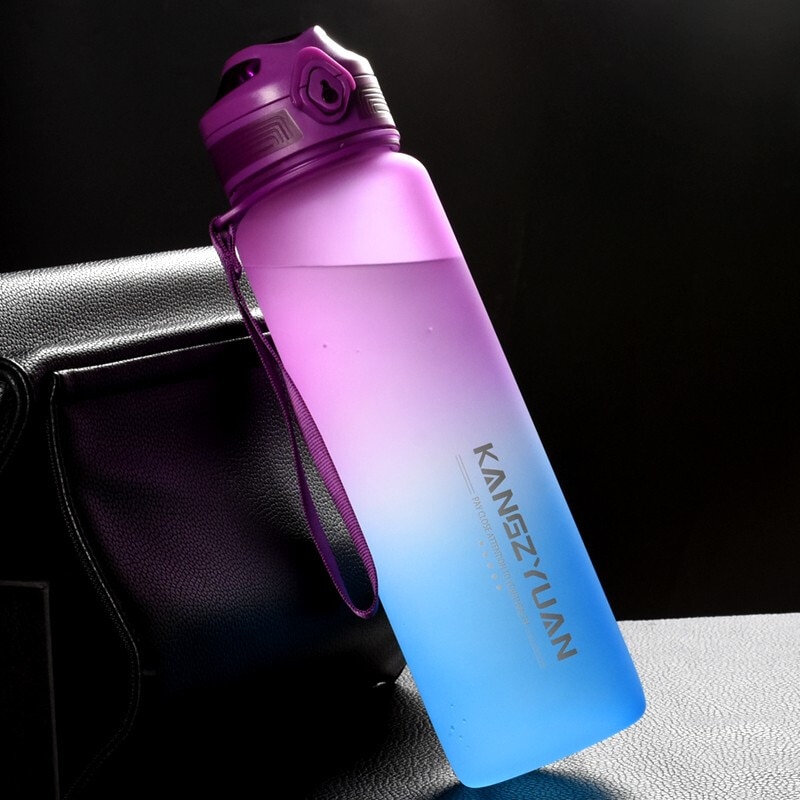 Bidon KANGZYUAN, Plastic/ Tritan, 24x7 cm, 650 ml, Violet si Albastru ...
