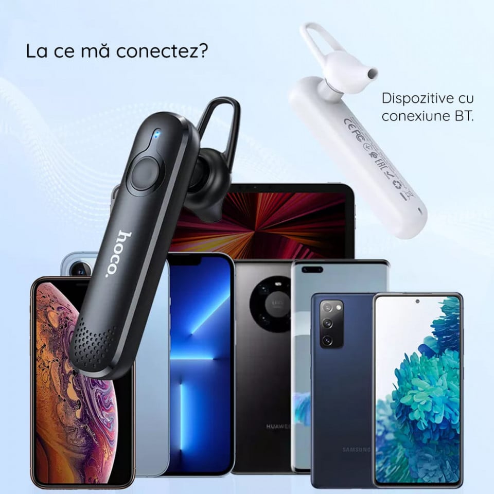 Casca Bluetooth cu Microfon - Hoco Diamond (E63) - White - eMAG.ro