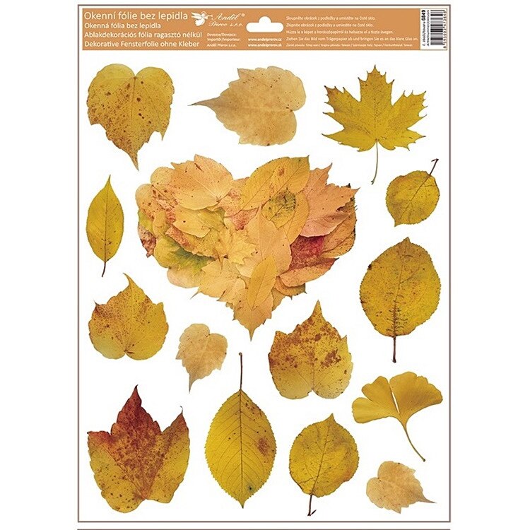 Sticker geam cu frunze toamna ingalbenite cu nuante rosii, 30 x 33.5 cm ...