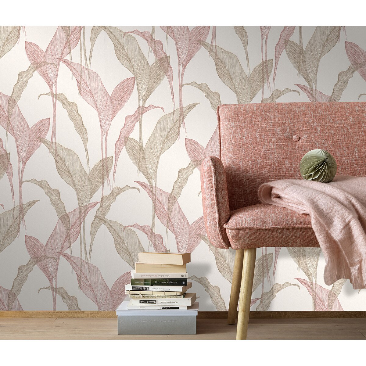 Tapet cu frunze, modern, bej, roz, extralavabil ELLE 2, 10207-05 0.53m ...