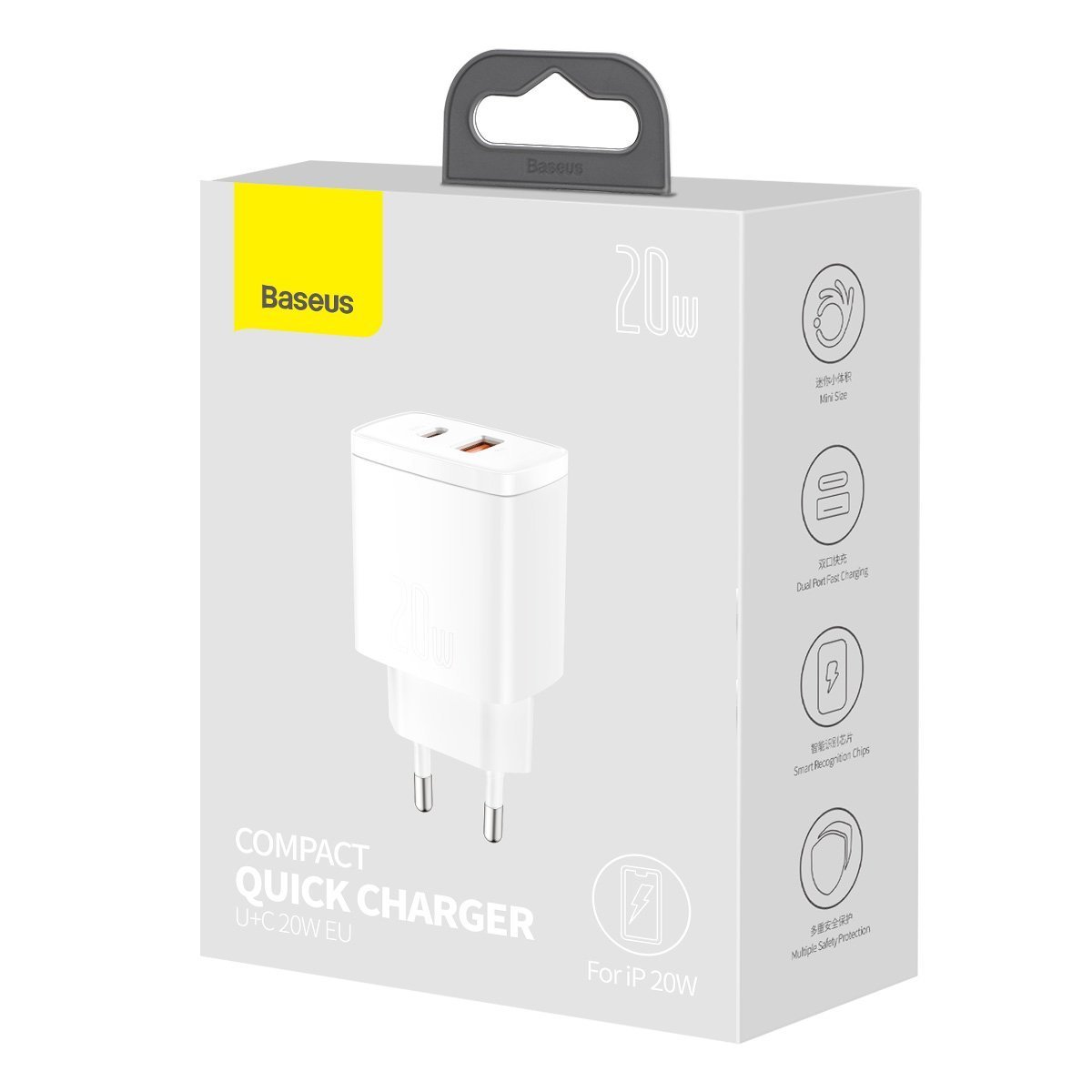 Incarcator retea Baseus Compact, Quick Charger, 20W, USB-C, USB, PD 3.0 ...