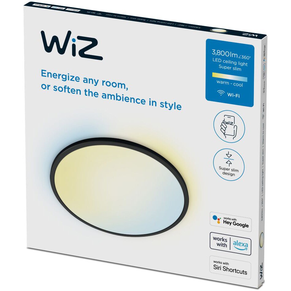 Plafoniera LED inteligenta WiZ SuperSlim, Wi-Fi, control vocal, 32W, 3800 lm, lumina alba ...