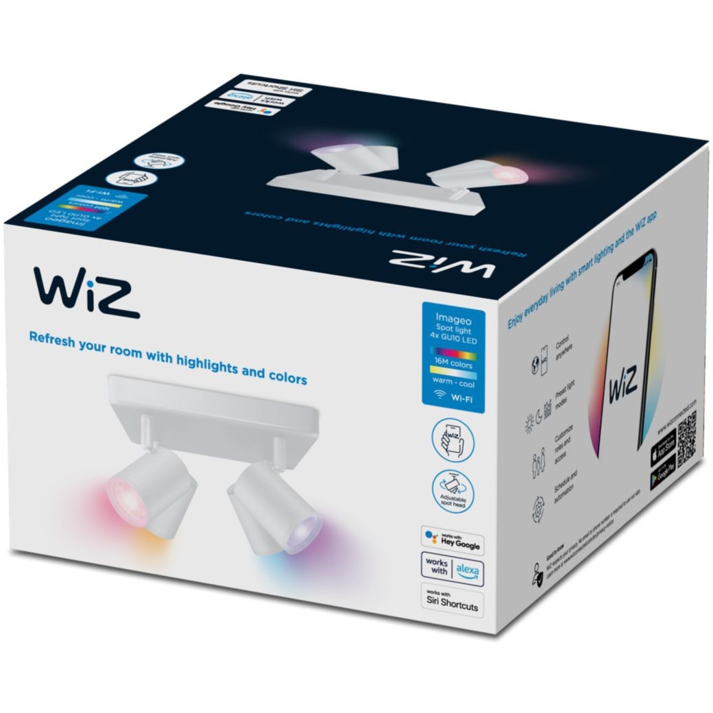 WiZ Imageo SQ Spotlámpa, Wi-Fi + Bluetooth, LGB RGB, Hangutasítás, 4 x ...