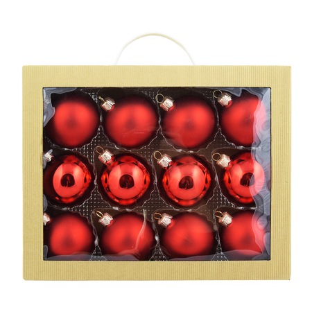 Комплект 24 стъклени коледни топки Vitbis, ръчна изработка, 8 см ...