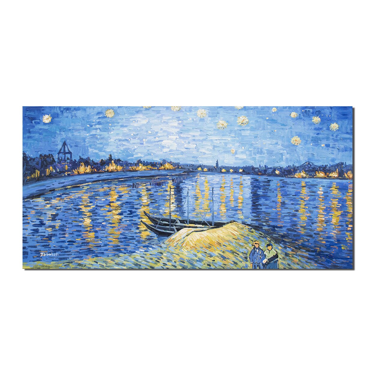 Tablou pictat manual Artnova, Noapte instelata peste Ron, 120x60cm ulei ...