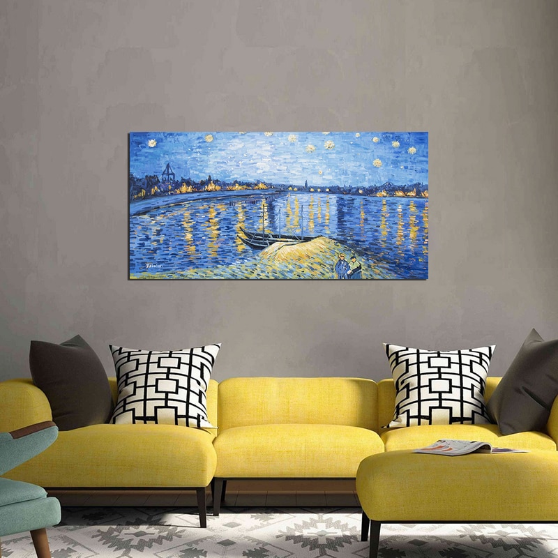 Tablou pictat manual Artnova, Noapte instelata peste Ron, 120x60cm ulei ...