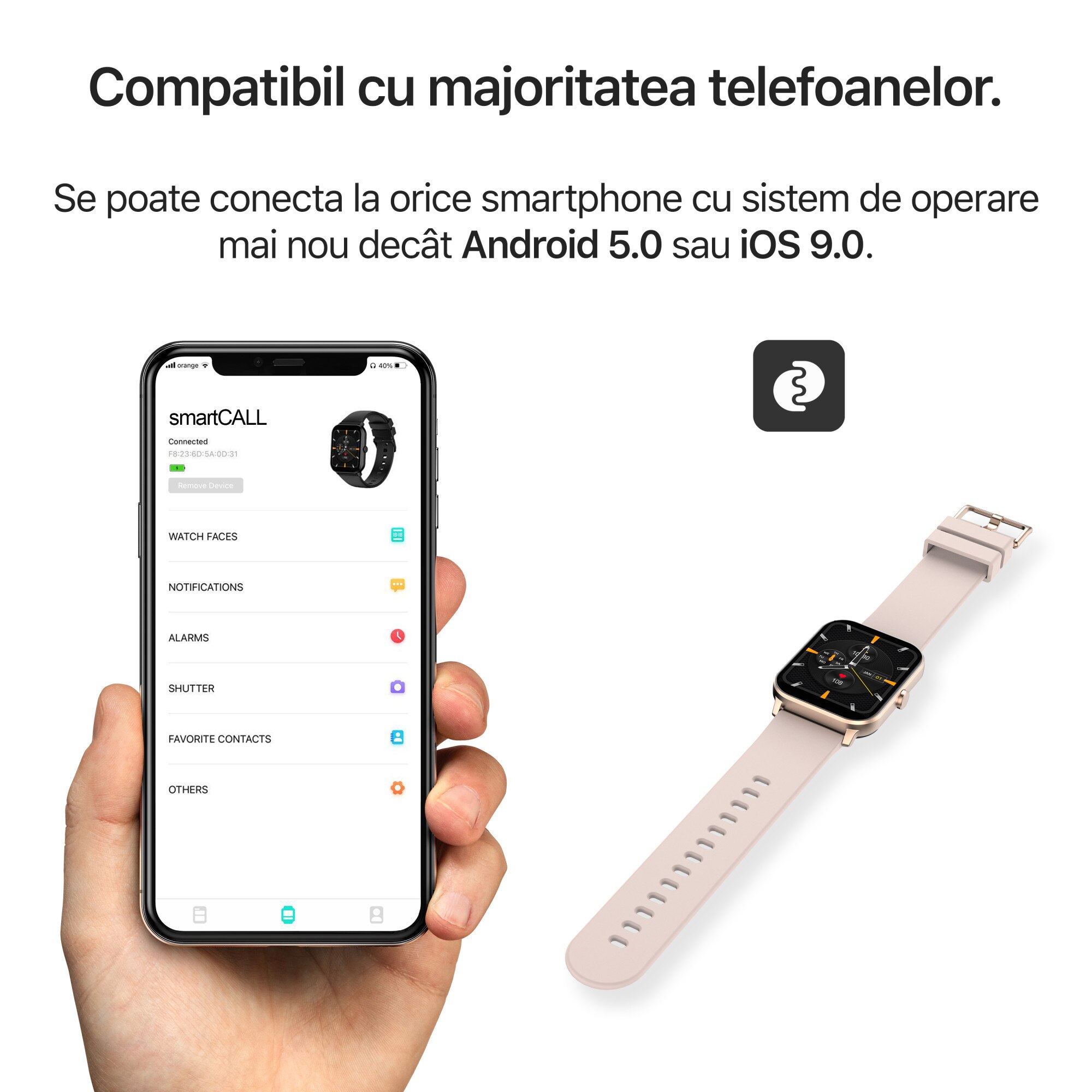 Ceas smartwatch dama, Zoopie® smartCALL, fitness, sport, rezistent apa, notificari, meteo, limba ...