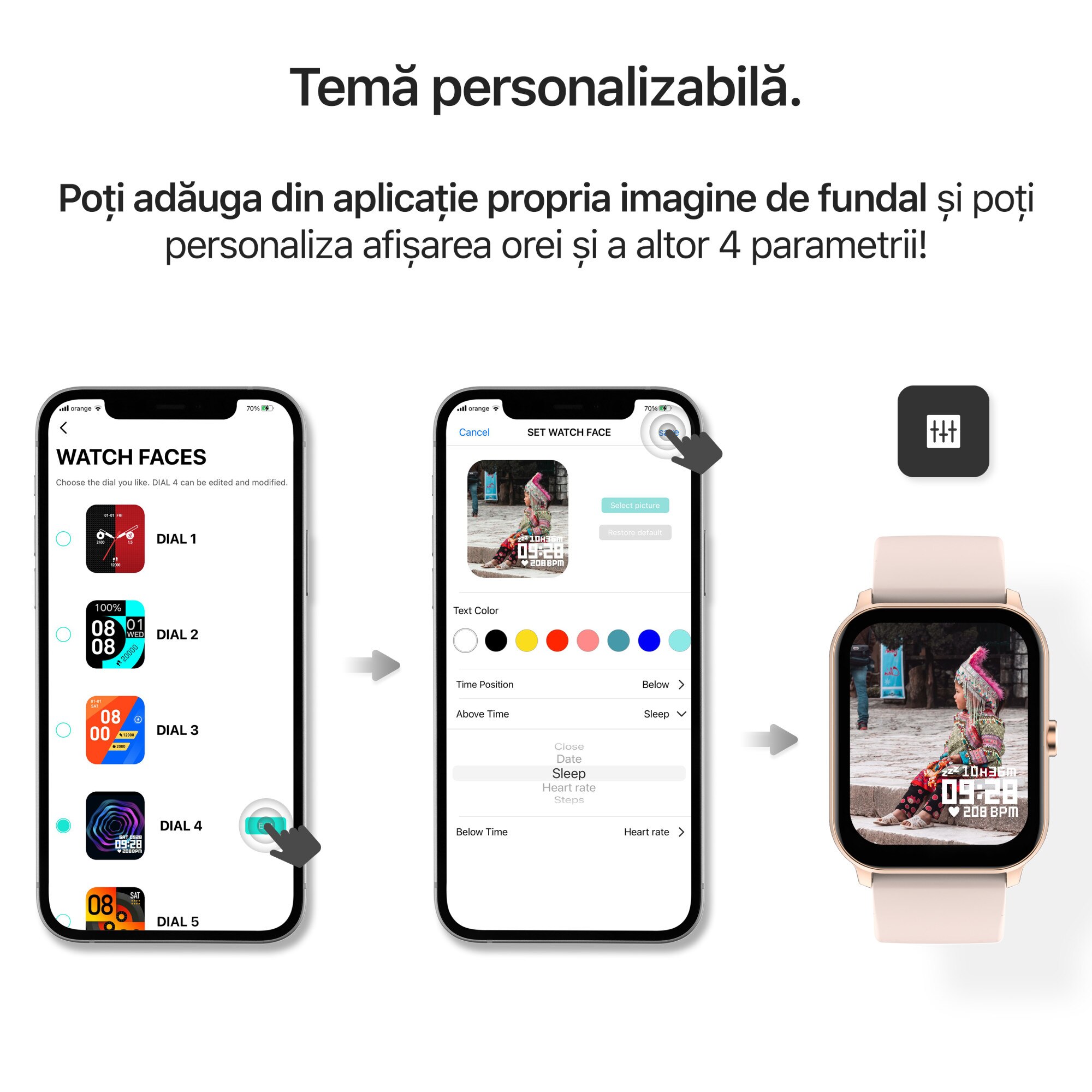 Ceas smartwatch dama, Zoopie® smartCALL, fitness, sport, rezistent apa, notificari, meteo, limba ...