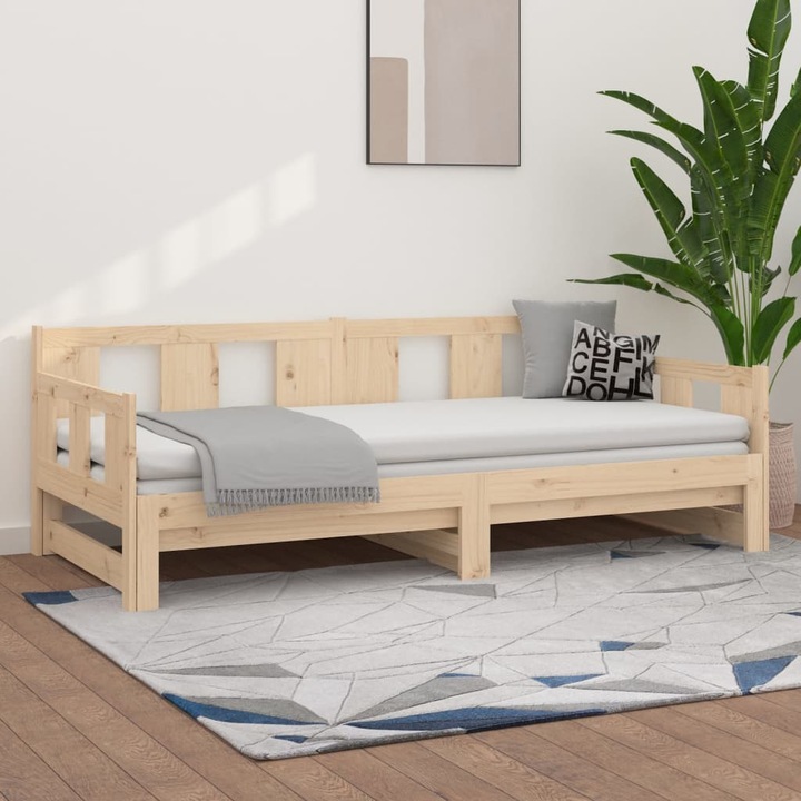 Pat extensibil de zi, Single Si Confortabil, 2x(90x190) cm, lemn masiv ...